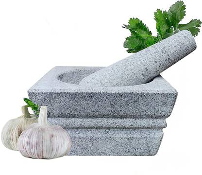 EZAHK Square Model Stone Mortar and Pestle Set, Okhli Masher, Khalbatta ...