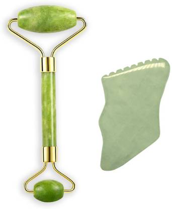 Getmecraft Jade Face Roller and Jade Gua Sha with Teeth Shape Sides and ...