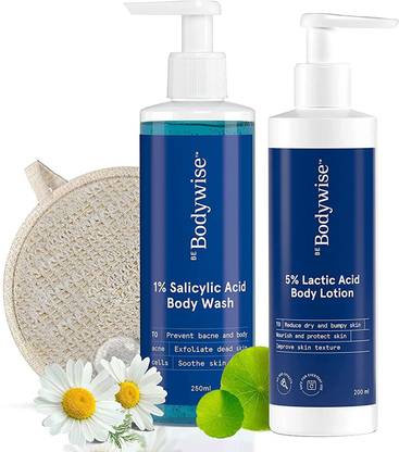 Bodywise 1% Salicylic Acid Body Wash 250ml + Loofah | 5% Lactic Acid ...