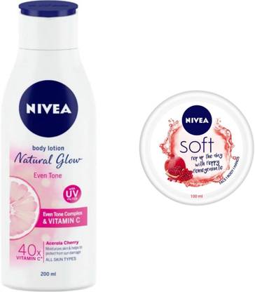 NIVEA Natural Glow Even Tone Body Lotion 200ML & Soft Peppy Pomegranate ...