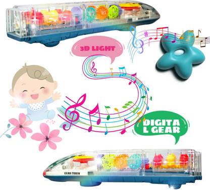 TRIPLEONE Musical Train Toy 360 Degree Rotating Plastic Transparent ...