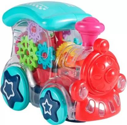 QUE MART 3D Transparent Train Engine Bump & Go Toy for Kids With ...