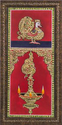 Mangala Arts Mangala Arts Swan and Kuthu Vilakku Tanjore Painting, 8x16 ...