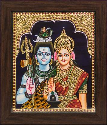 Mangala Arts Sivan Parvathy Tanjore Painting, 24 Carat Gold Foil ...