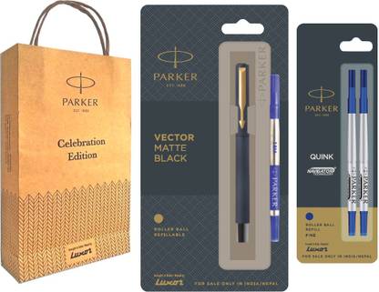 PARKER Vector Matte Black Roller ball Pen With Navigator Blue combo ...