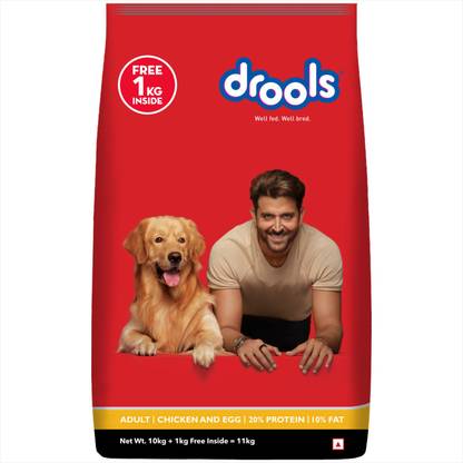 Drools 1 kg Dog Food Free with Drools 10 kg Chicken and Egg 11 kg Dry Adult Dog Food Price in ...