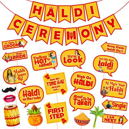 ZYOZI 21 Pcs Haldi Props for Bride and Family 1 Pcs Haldi Ceremony ...