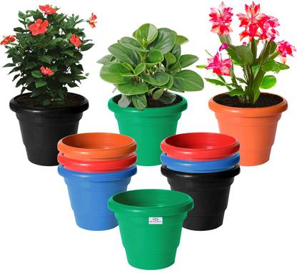 Heart Home Solid 2 Layered Plastic Flower Pot|Gamla|,8"x 6",Pack of 10 ...