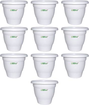 RGDECOR 10 Inches- 10 White Flower Pots| Plastic Gamla| Pot Plant ...