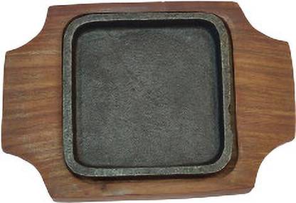 ALBurhanTraders 6'' Square Brownie Sizzler Plate Cast Iron & Wooden ...