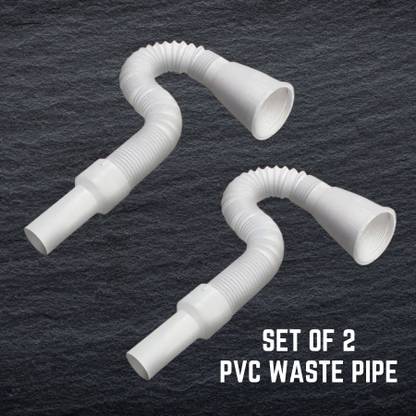 SSN Flexible PVC Long Socket Waste Drain Pipe for Wash Basin Sink 2 pcs ...