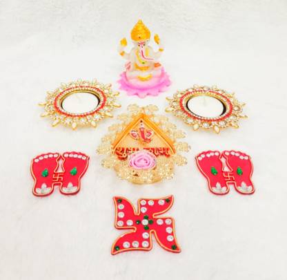 Style My Home Decorated Metal Pooja Thali Set | Swastik Sticker ...