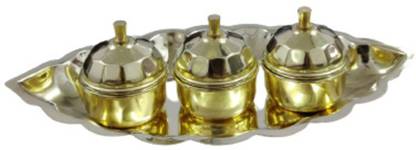 LOTUSINC Kumkum,Chandan,Thiruneer Holders with lids fixed on Boat type ...