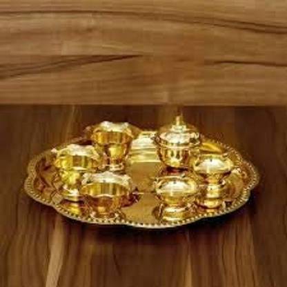 Shiv Brass Puja Thali Set with Diya Prasad Wati and Sindur Wati, Set of ...