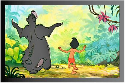 Mowgli Cartoon Frame Poster For Room Synthetic Wood Gloss Lamination ...