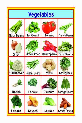 Vegetables Name Chart Poster with Gloss Lamination Paper Print ...