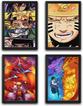 set of 4 naruto frame wall poster frame poster of anime A4 size Paper ...