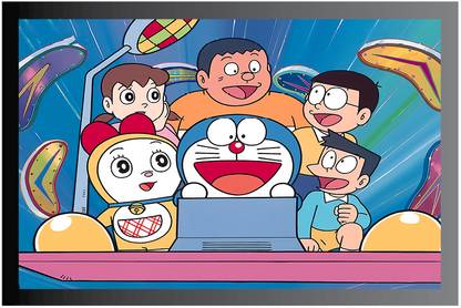 Doraemon Cartoon Poster with Frame Gloss Lamination M20 Paper Print ...