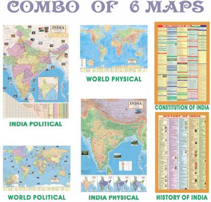 COMBO OF 6 MAPS FOR UPSC ,SSC , PCS RAILWAY AND OTHER COMPETETIVE EXAM ...