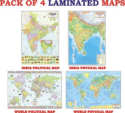 India & World Map ( Both Political & Physical ) | LAMINATED SET OF 4 ...