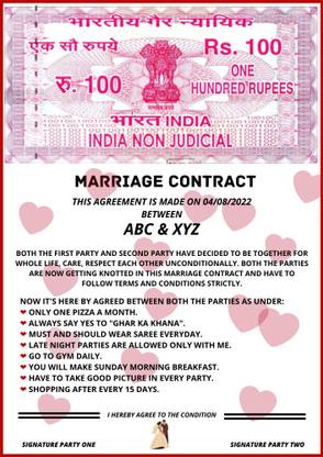 Husband and Wife Marriage Contract / Custom Marriage Agreement / Unique ...