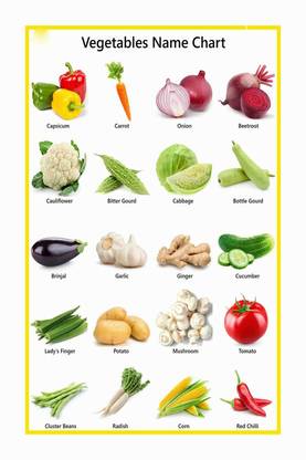 Vegetables Name Chart Poster with Gloss Lamination Paper Print ...