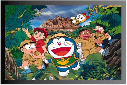Doraemon Cartoon Poster with Frame Gloss Lamination M11 Paper Print ...