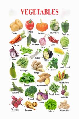 Vegetables Name Chart Poster with Gloss Lamination Paper Print ...