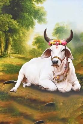 hindu religious Kamdhenu Cow canvas print poster Fine Art Print ...