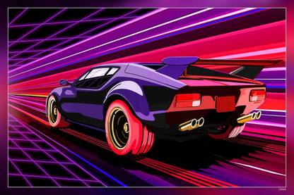 Retrowave Car Vehicle Sports Car Matte Finish Poster Paper Print ...