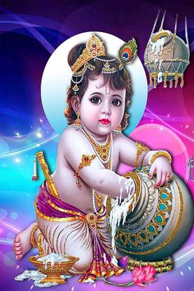 Religious Bal Gopal Poster for Worship|Krishna Eating Makhan Wall ...