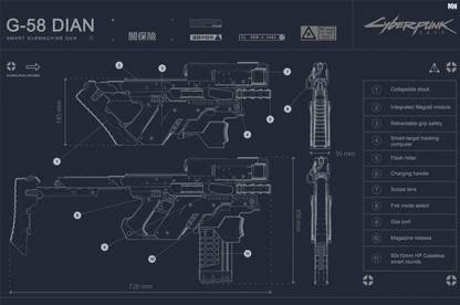 Cyberpunk 2077 Militech G-58 Dian Blueprint Poster 18 x 12 inch 300 GSM ...