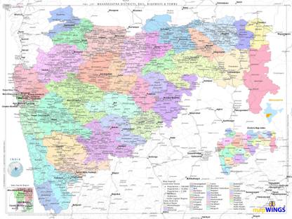 Map of { MAHARASHTRA } with Towns, Highways-Rail and District ...