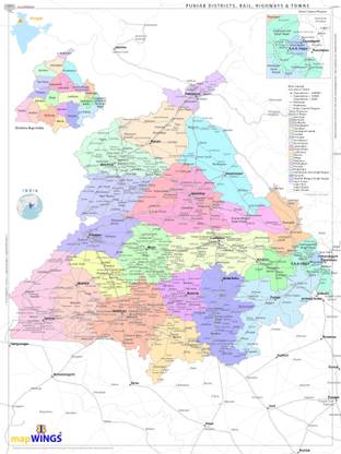 Map of { PUNJAB } with Towns, Highways-Rail and District Boundaries ...