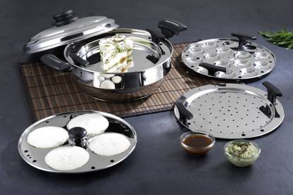 Steelcraft Multi Kadai with Lid,2 Idli Plates,1 Dhokla Plate,1 Plate,1 ...