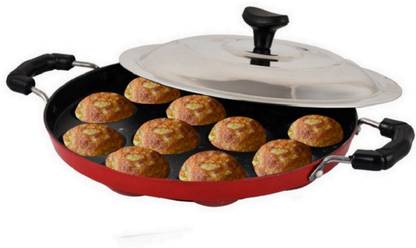Strobine Non-Stick Appam Pan Paniyraim Litti Maker Pan With Lid Tawa 23 ...