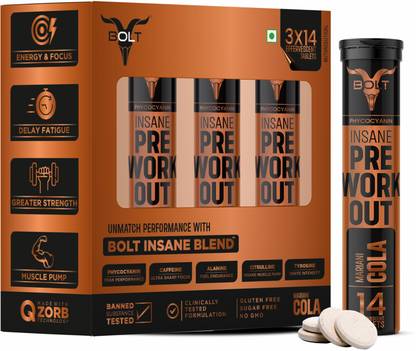 BOLT INSANE Pre-Workout Effervescent Tablets Pre Workout Price in India ...