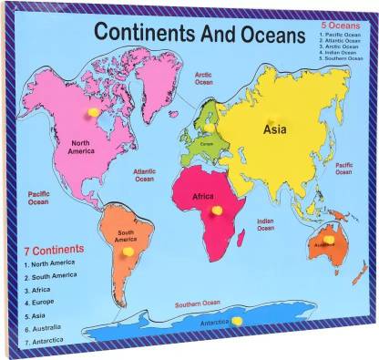 jaraglobal Continents and Ocean Map Wooden Jigsaw Puzzle with Knob ...