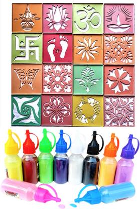 Artonezt Rangoli Tool Kit 16 DIY Kolam Rangoli Making Stencils + 10 ...