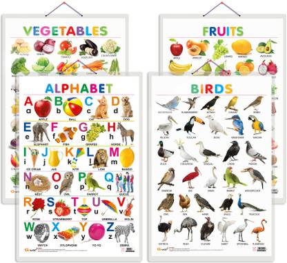 Set of 4 Alphabet, Fruits, Vegetables and Birds Early Learning ...