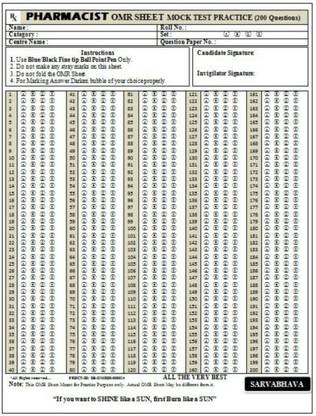 101-PHARMACIST MOCK TEST PRACTICE OMR SHEET (101 OMR SHEET Of 200 ...