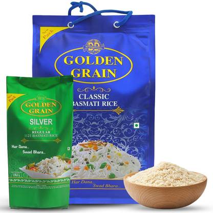 Golden Grain Classic Basmati Rice 5Kg + Silver Regular Basmati Rice 1Kg ...