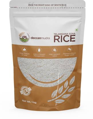deccan mudra Telangana Sona Low GI Rice (3*1kg) Raw Rice (Medium Grain ...