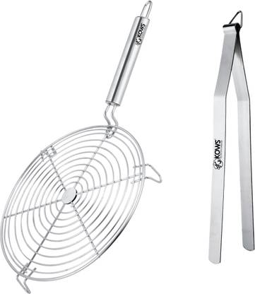 KOWS SS Pipe Round Roaster 10" with Salad Tong Steel Cooking Tong 7.5 ...