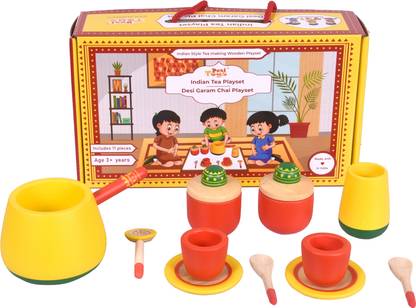 Desi Toys Wooden Tea Set Play Kitchen|Classical Indian Toys|Bhatukali ...