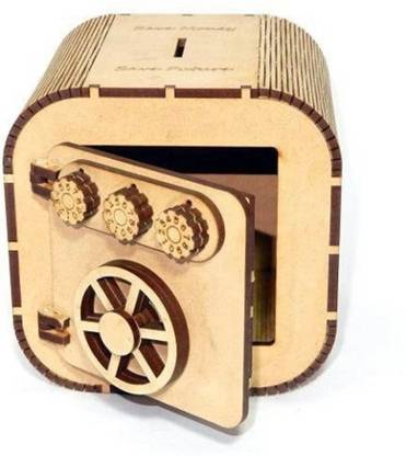 HAUSA07 Wooden Mini Locker with Security Password Money Bank Coin Bank ...