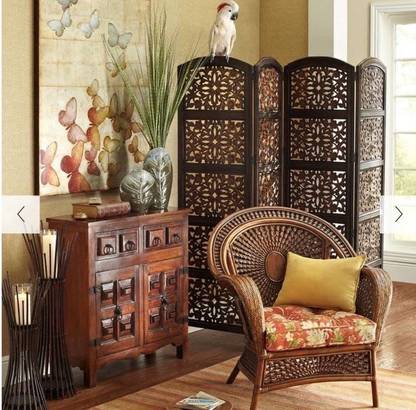 India wood mart Wooden Room Divider | 4 Panel Round Design Partition ...