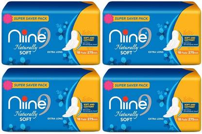 nine Naturally Soft 275 mm XL - 18+18+18+18 Pads Sanitary Pad | Buy ...
