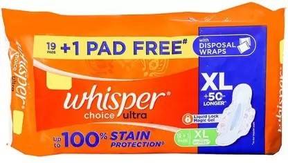 Whisper choice ultra 50 mm Extra Longer XL - 20 Pads Sanitary Pad | Buy ...