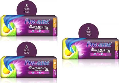Pro-ease Ease dry night combo sanitary 8+8+8 pads (pack of 3) for women ...